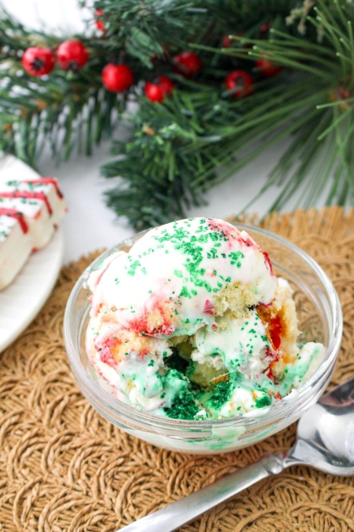 No Churn Christmas Tree Cake Ice Cream - I Dream of Ice Cream